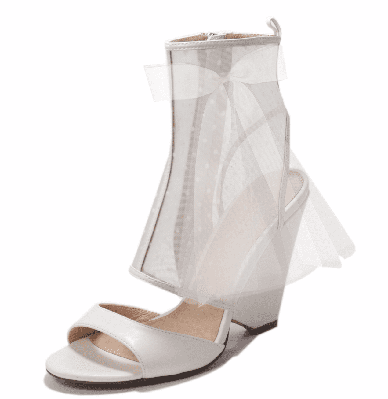 Cecelia New York AMELIA Peep Toe Shootie White Mesh Bridal Chic Sandal ...