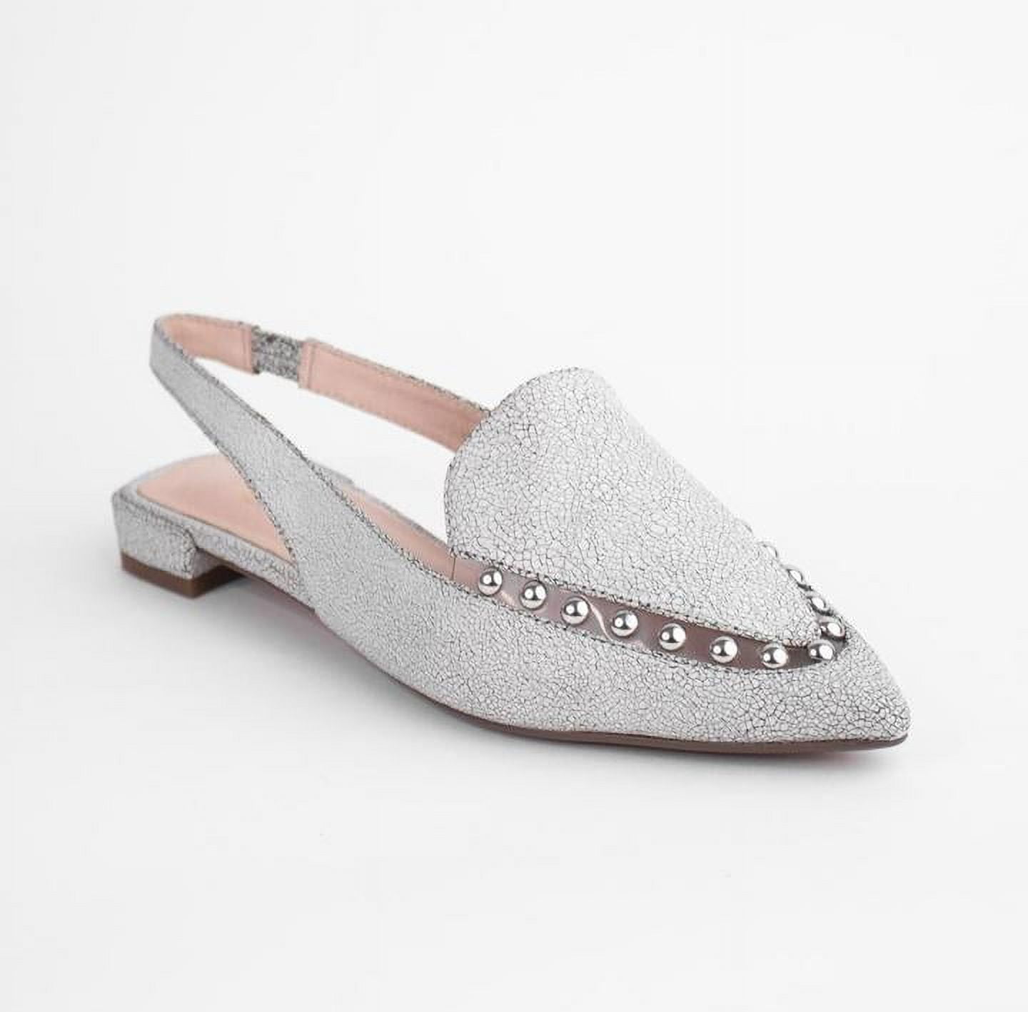 Cecelia New York Cleo White Silver Elasticized Slingback Pointed Toe ...