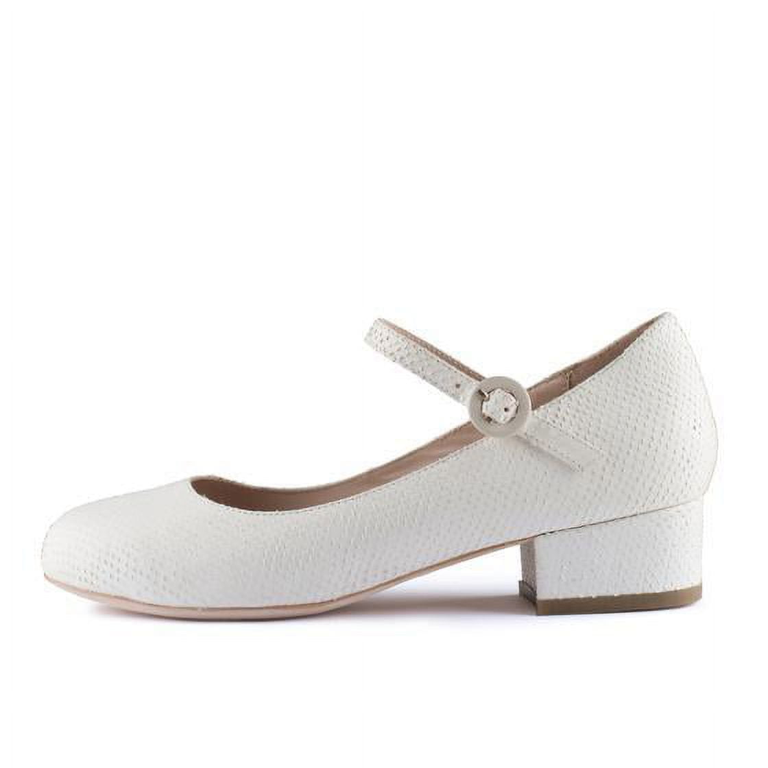 Cecelia New York Dion White Embossed Mary-Jane Low Kitten Block Heel ...