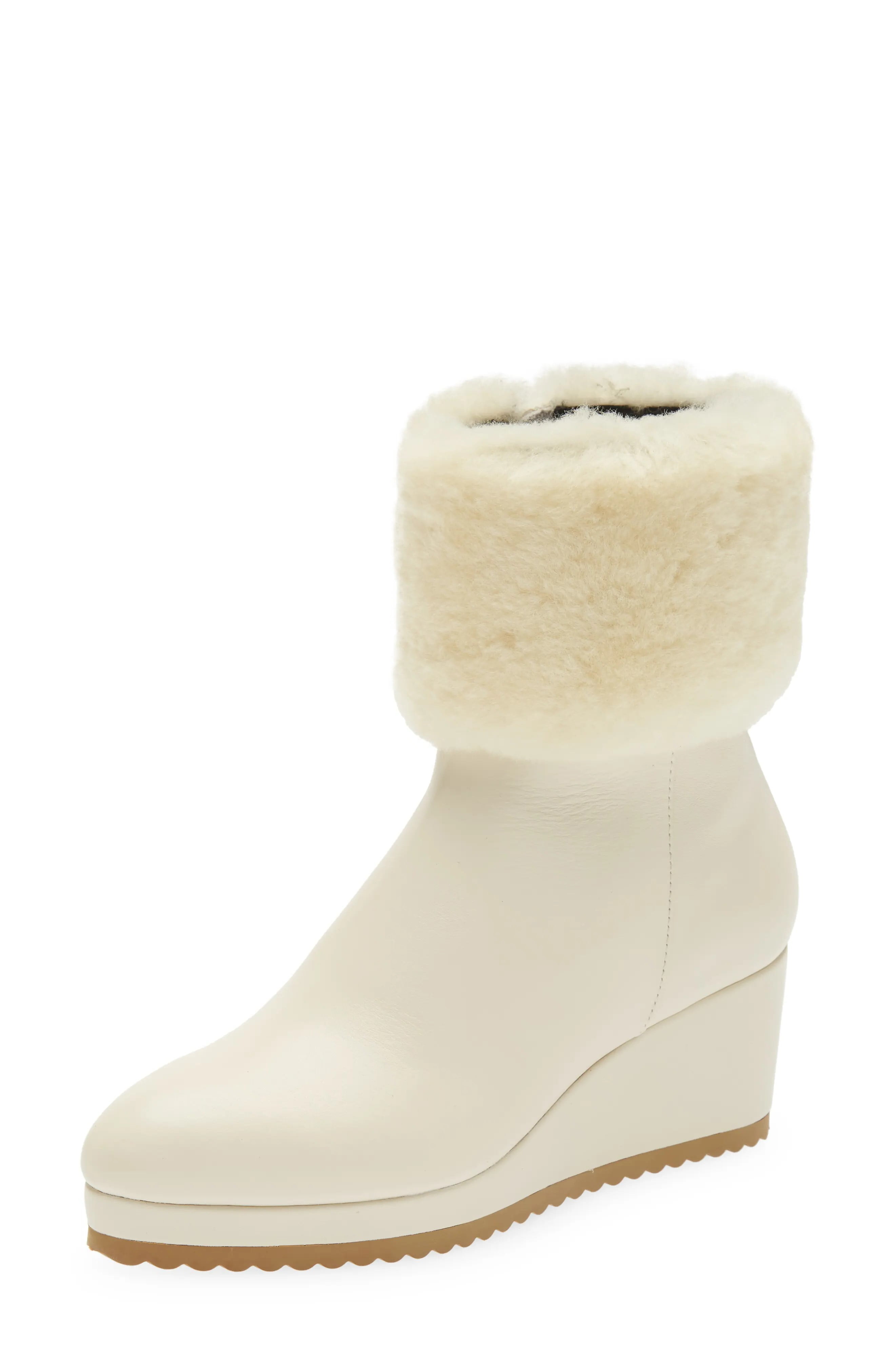 Cecelia New York Geramy Ivory Suede Faux Fur Cuff Side Zipper Wedge ...