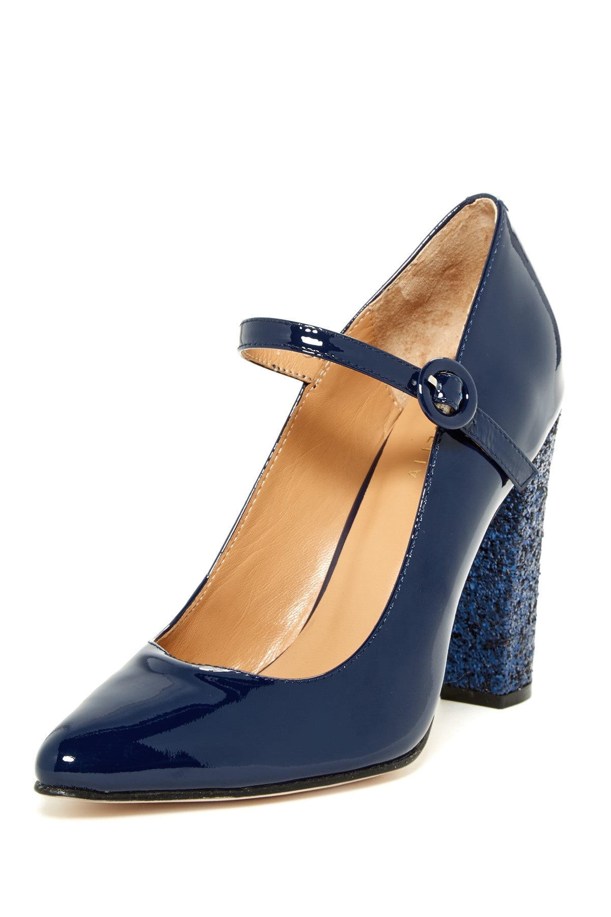 Cecelia New York Jenny Navy Patent Leather Mary-Jane Block Heel Pointed ...