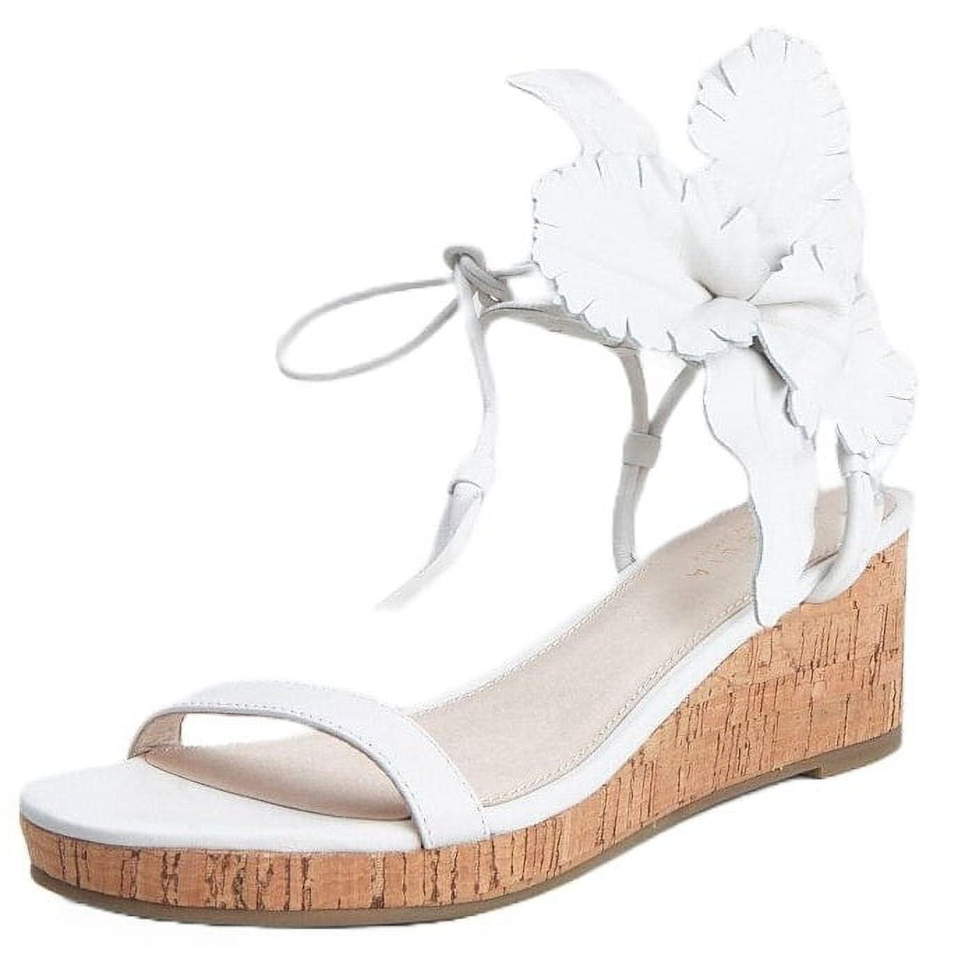 Cecelia New York Lala Alabaster Cork Flower Tie Up Open Toe Heel Wedge ...