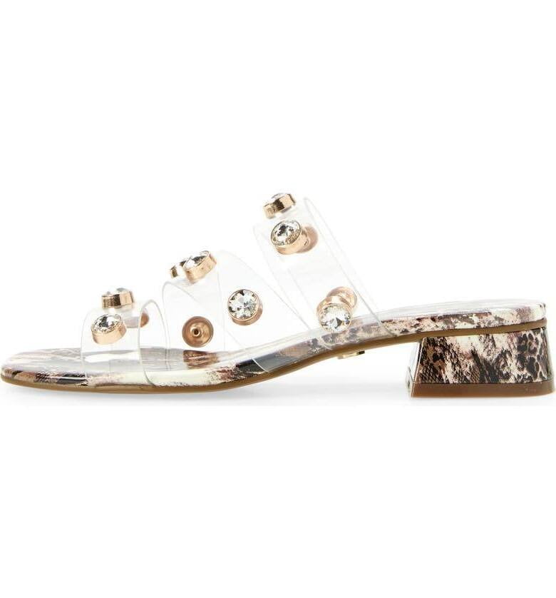 Cecelia New York London Brown Snake Patent Slip On Open Toe Heel Slide ...