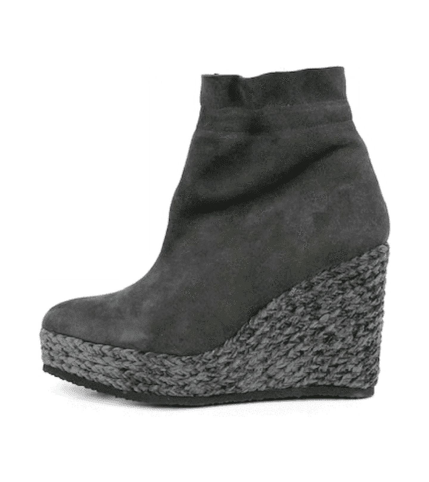 Cecelia New York Megan Grey Suede Wedge Platform Braided Jute Elastic ...