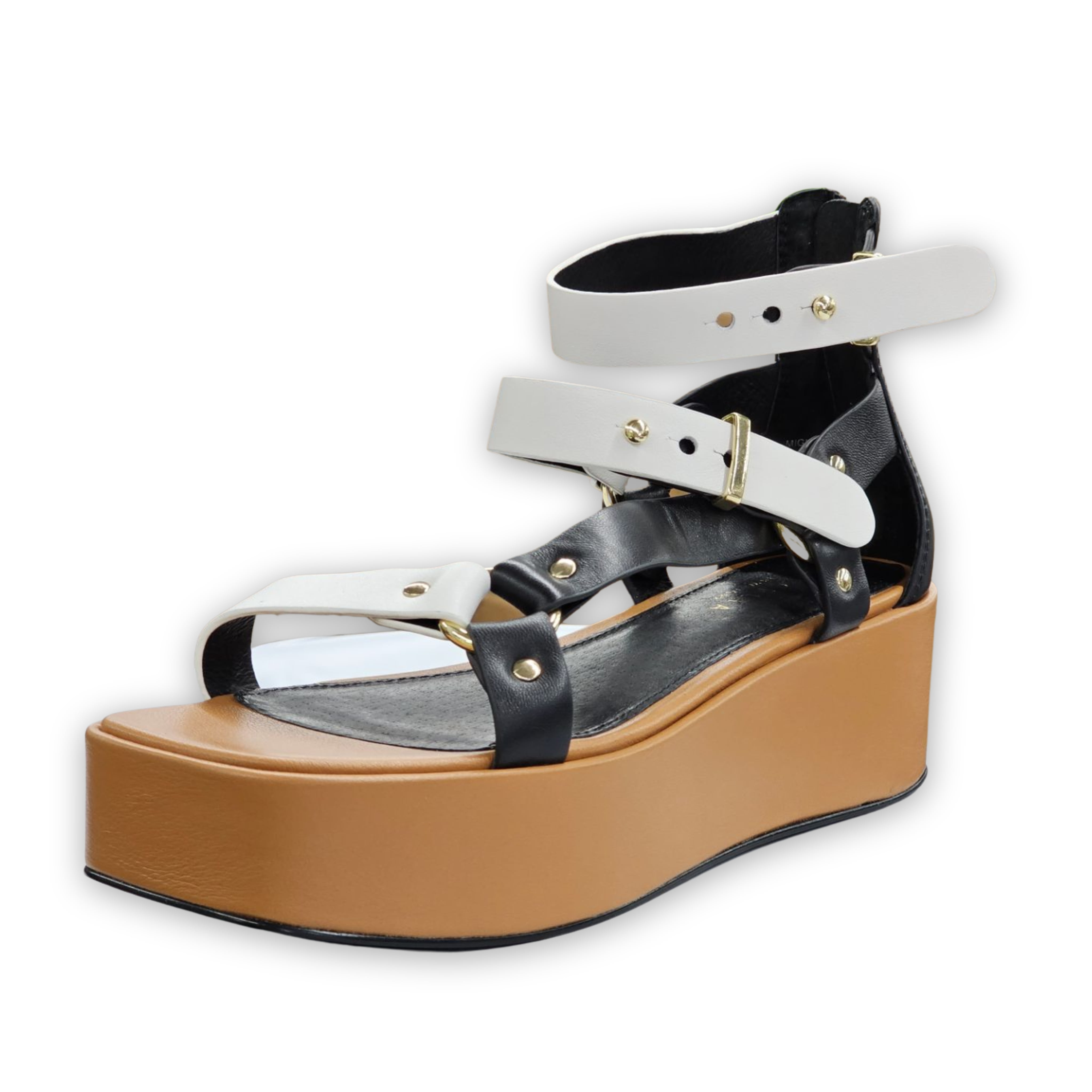 Cecelia New York Mighty Black White Buckle Ankle Strap Open Toe ...