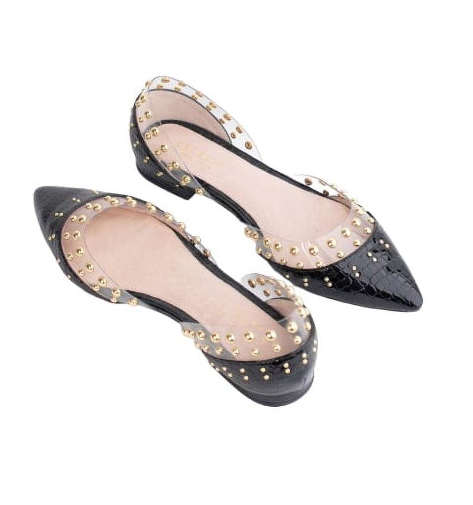 Cecelia New York Min Black Croc Ballet Flats Clear Chic Pointy ...