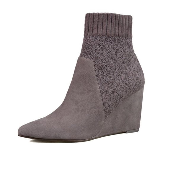 Cecelia New York Renata Pointy Toe Sock Bootie Sable Brown Wedge Ankle ...