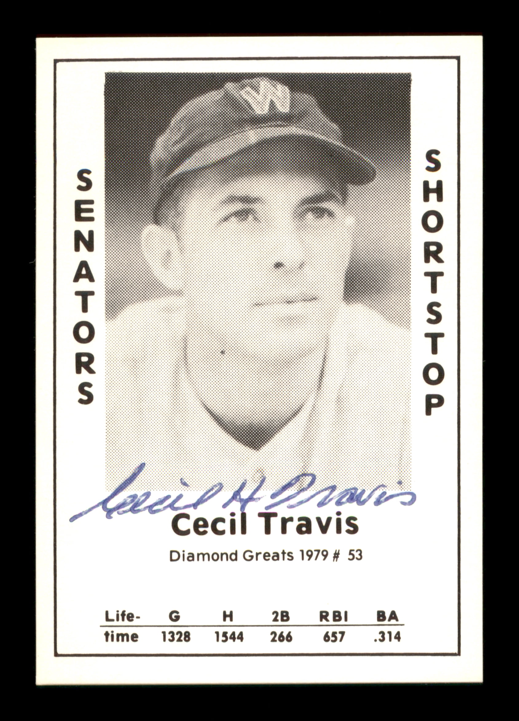 Cecil Travis Autographed 1979 Diamond Greats Card #53 Washington ...