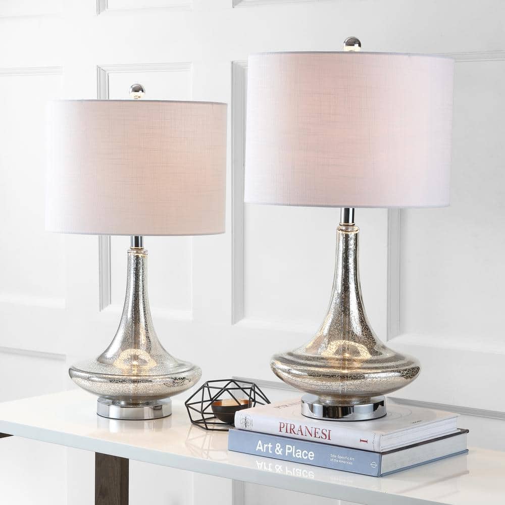 Cecile 25.5 in. Mercury Silver/Chrome Glass Teardrop Table Lamp (Set of ...