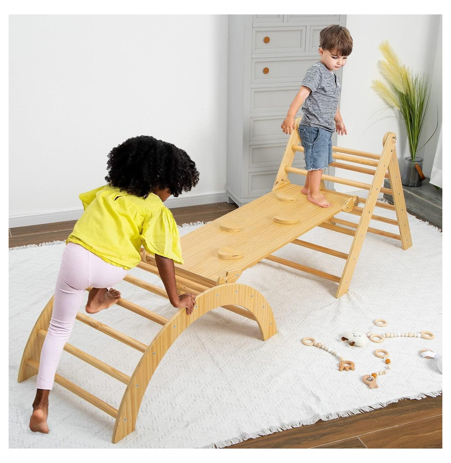 Cedar 5-in-1 Indoor Gym Playset - Montessori Climbing Set with Arch ...