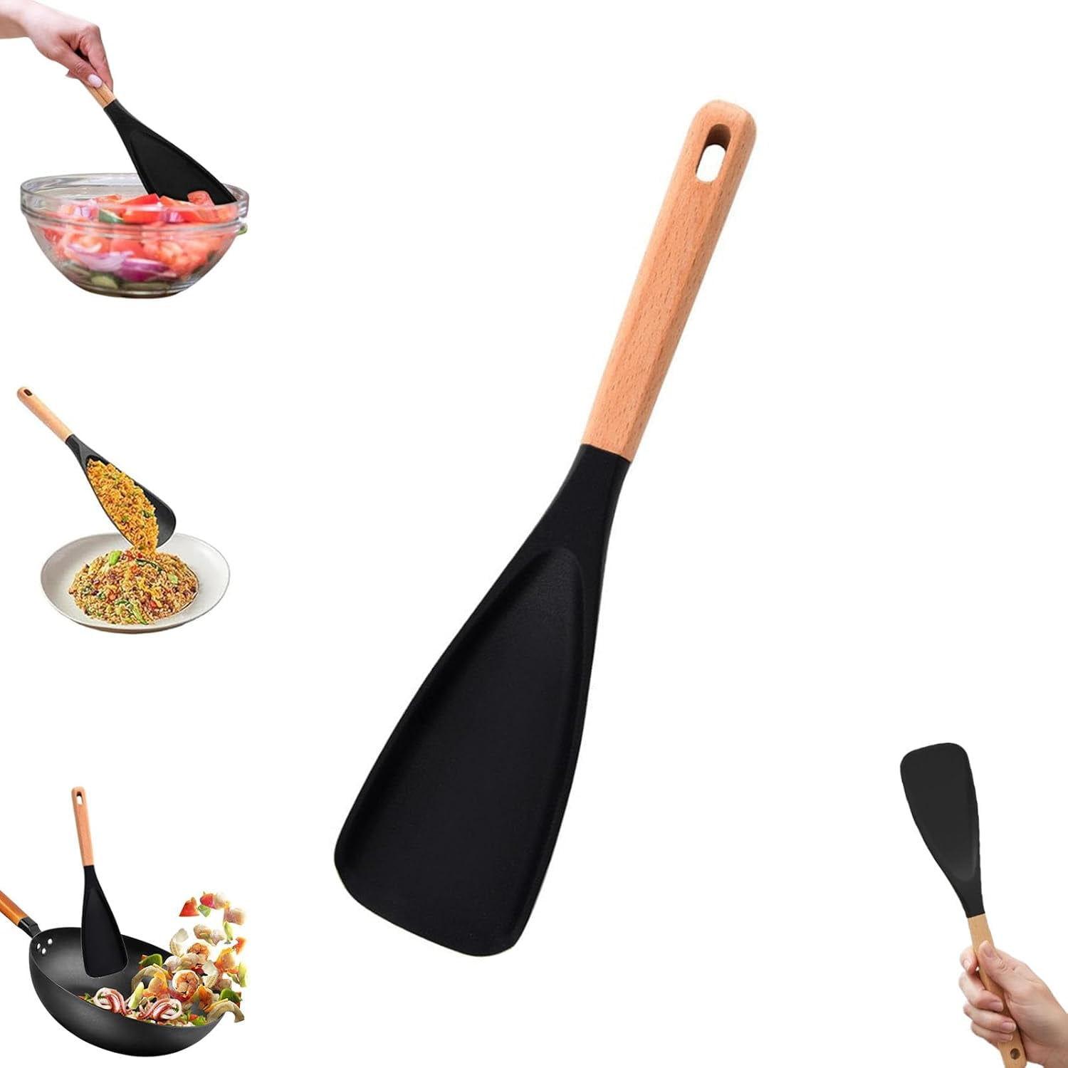 Cedar And Ash Spoon, Multifunction Spatula Cooking Spoon, Silicone ...