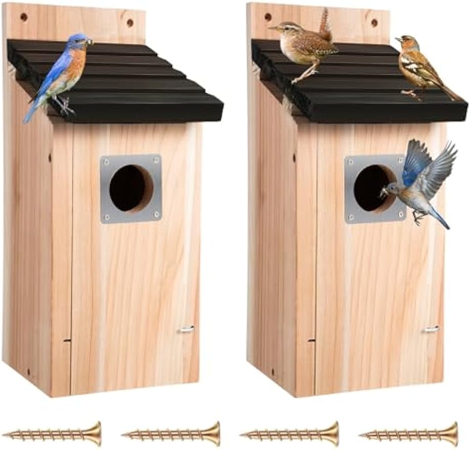 Cedar Bluebird Box Houses for Outside, 1-1/2'' Entrance Hole Wooden ...