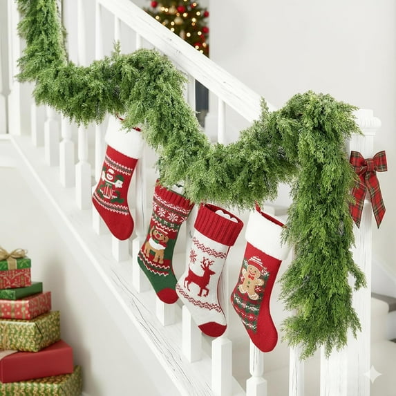 Cedar Christmas Garland for Mantle - 2 Pack Decorations with Lights 6 ...