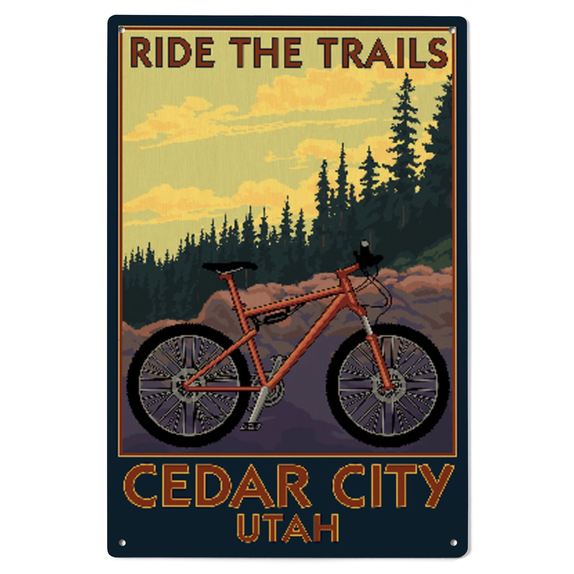 Cedar City, Utah, Mountain Bike Scene, Ride the Trails Birch Wood Wall Sign (6x9 Rustic Home ...