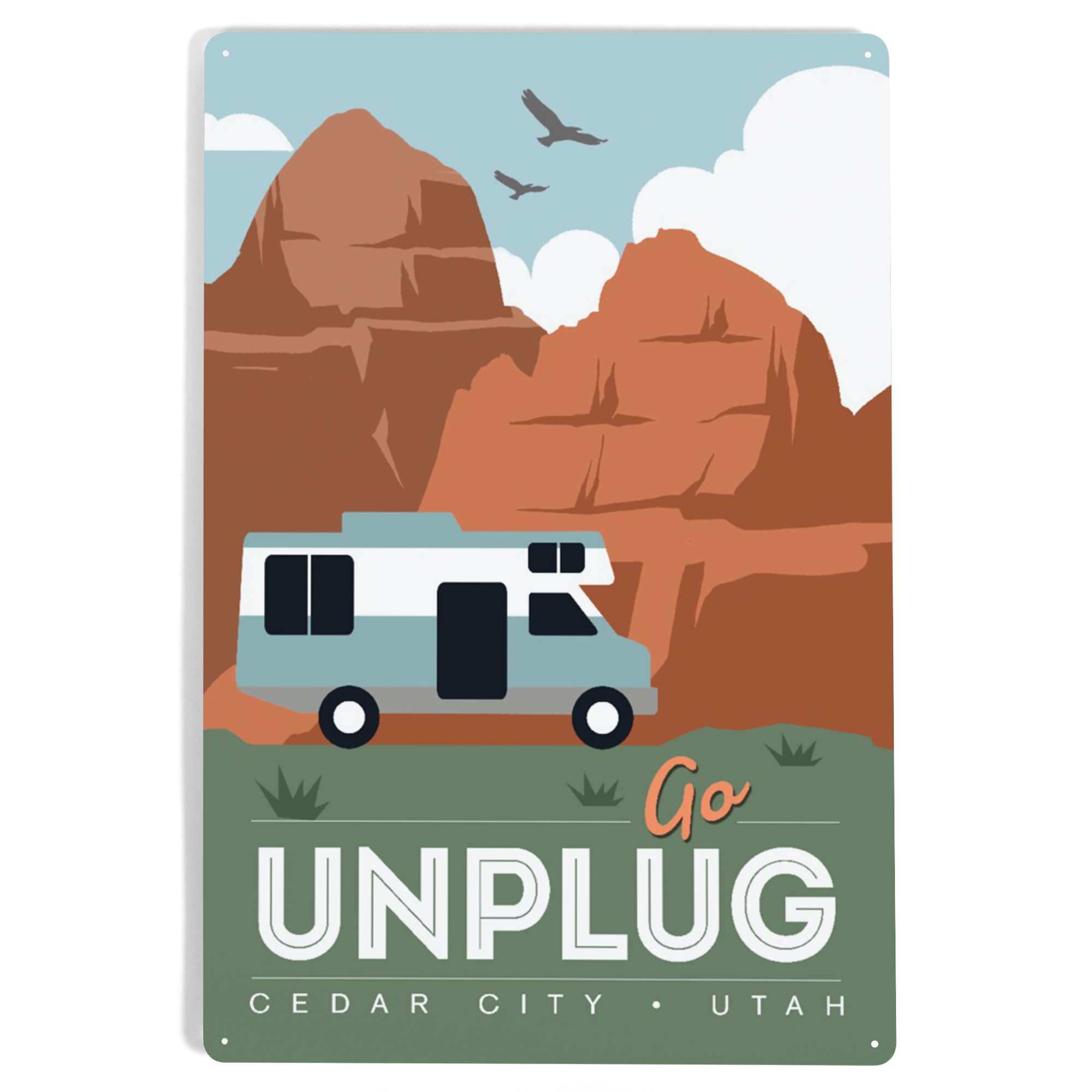 Cedar City, Utah, Simply Outdoors, Go Unplug, Retro RV (12x18 Aluminum ...