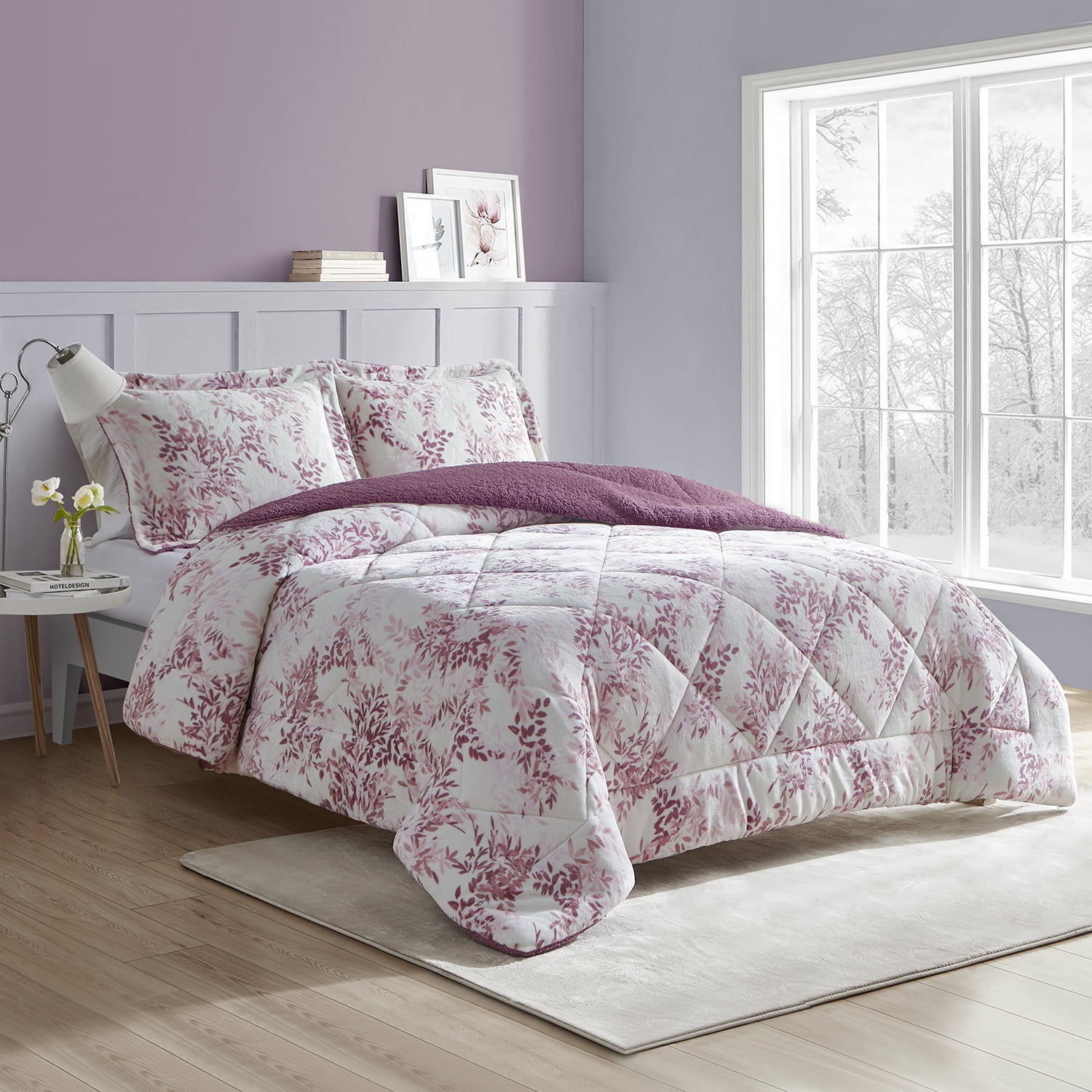 Cedar Court Sicilly Mauve Ultra 3 Piece Plush Sherpa Comforter Set Queen Walmart