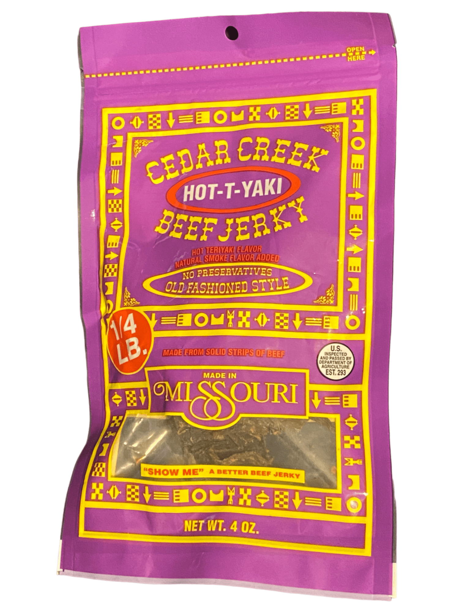 Cedar Creek Beef Jerky (Hot-T-Yaki) 4 Ounce Pack - Walmart.com