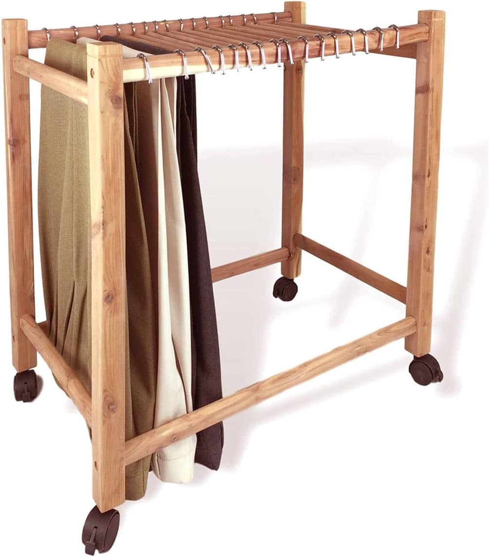 Cedar Elemnts Aromatic Red Cedar Pant RollingTrolley Trouser Rack Hangers (Regular Size 16 Rods ...