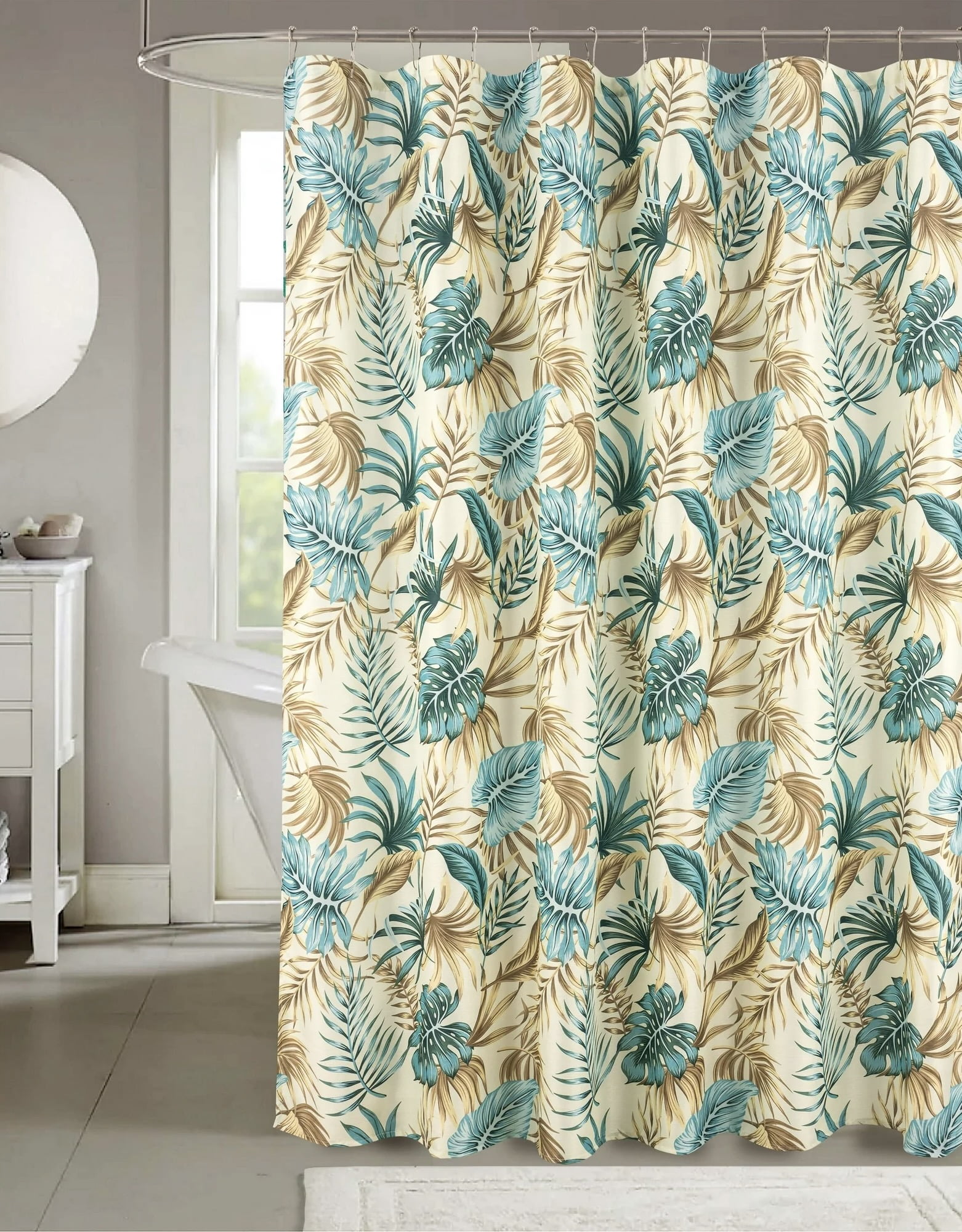 Cedar Floral Seashells Starfish Flowers Shower Curtains with Hooks Neutral Palms - Walmart.com