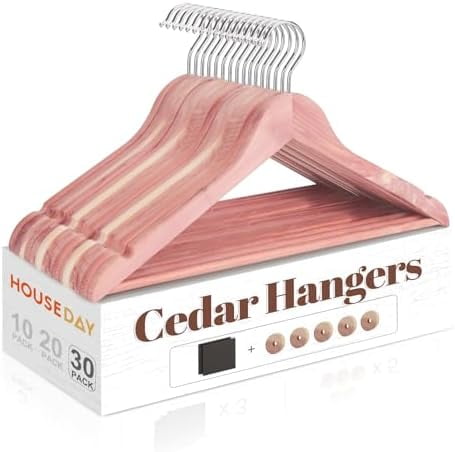 Cedar Hangers for Closet 30 Pack, Smooth Cedar Wood Hangers with Rings ...