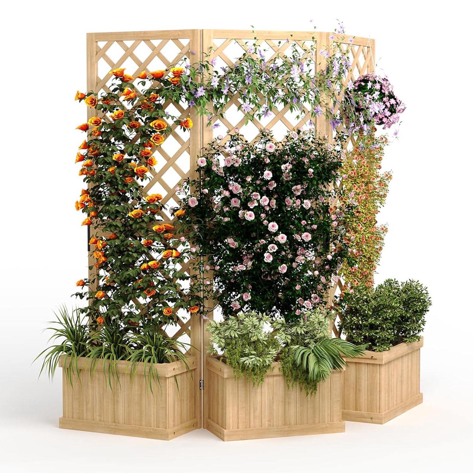 Cedar Privacy Screen with Planter Box 62"x10"x65" Garden Fence Panel, 3 ...
