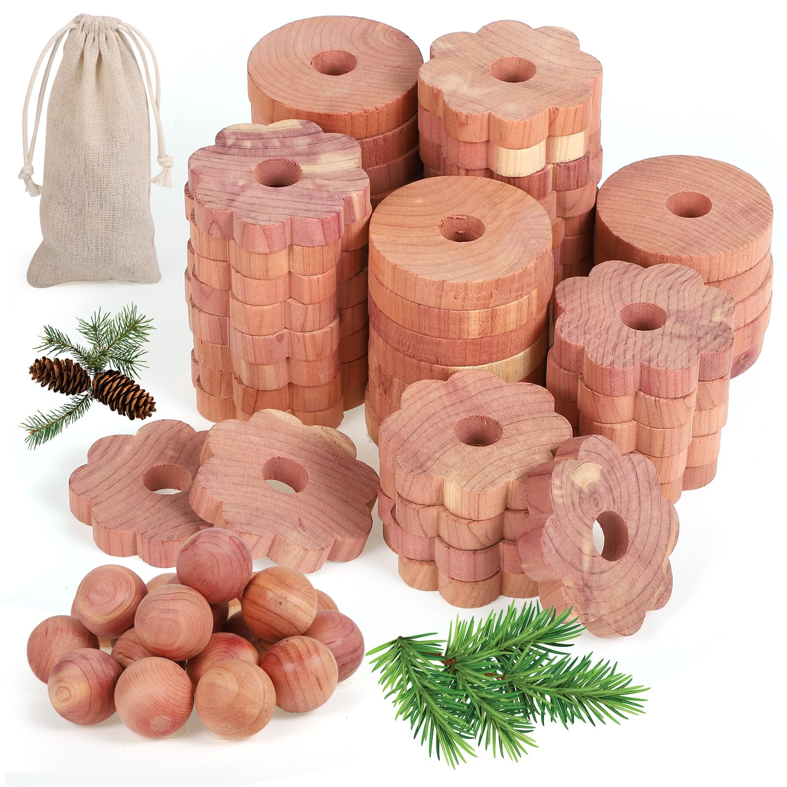 Cedar Rings for Clothes Storage, 70 Pack Cedar Blocks with 50 Pcs Cedar ...