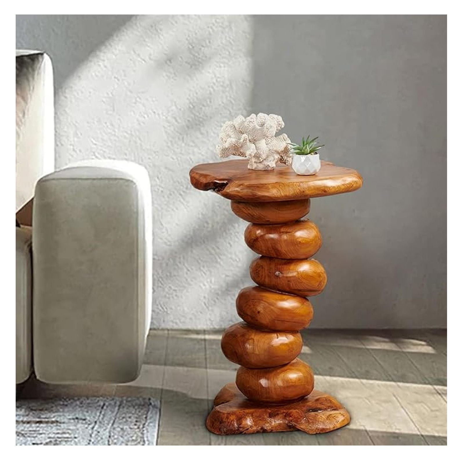 Cedar Roots Multibeads Stands End Table 13.8“x13.8”x23.6 Wooden Live ...