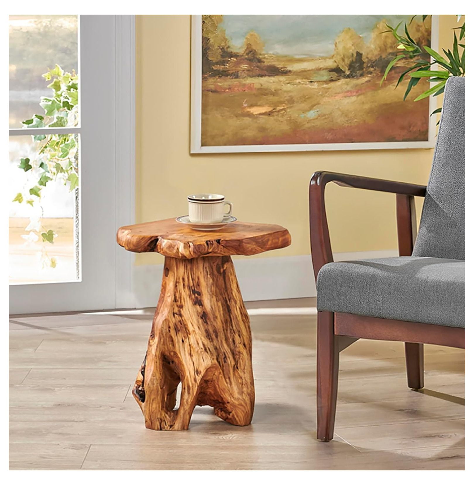Cedar Roots Plant Stand Tree Stump End Table 13.5" x 16" x 19" H Wooden ...