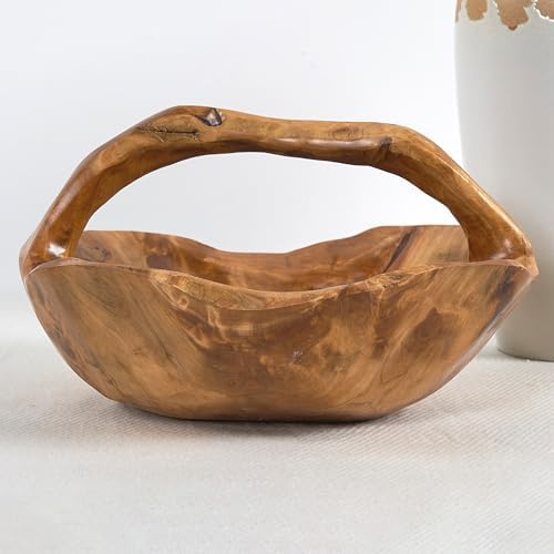 Cedar Wood Basket 10.2" x 11.5" Natural Brown Solid Wooden Accents ...