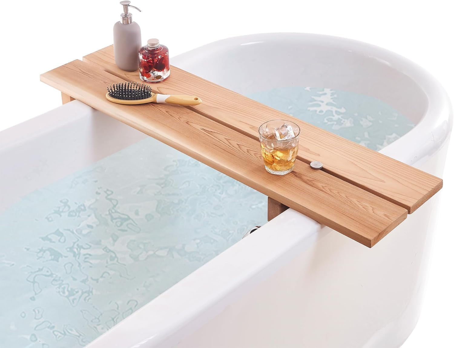 Cedar Wood Bathtub Tray 39 Inch, Adjustable Wooden Bath Tray for Tub ...