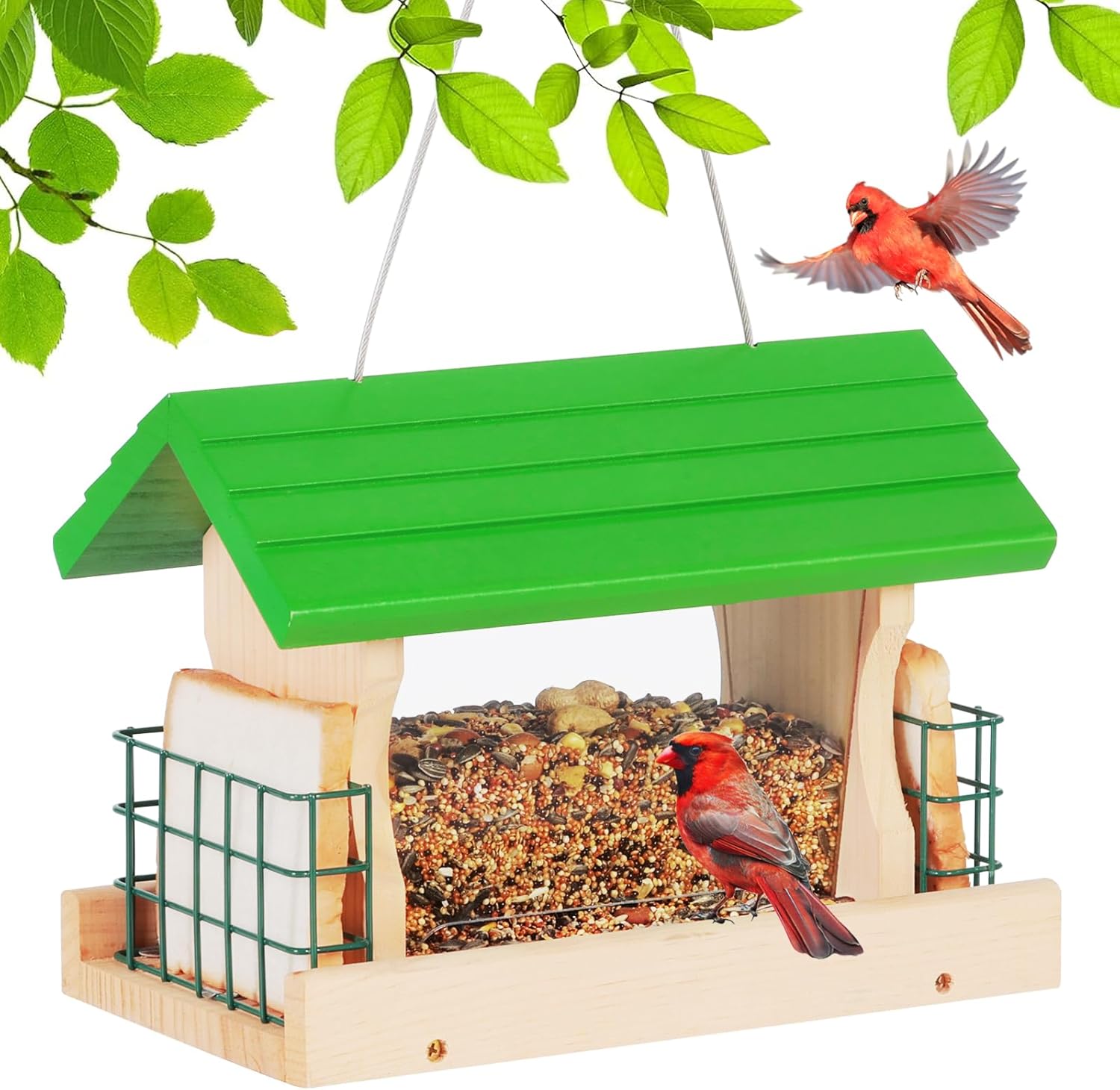 Cedar Wood Bird Feeder with Hanging Mount and 2 Suet Cages for Wild ...
