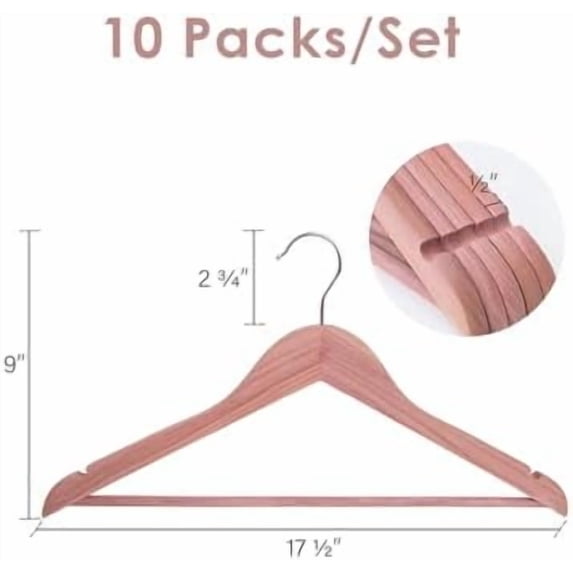 Cedar Wood Clothes Hanger 10 Pack, Wooden Coat Hangers for Shirts ...