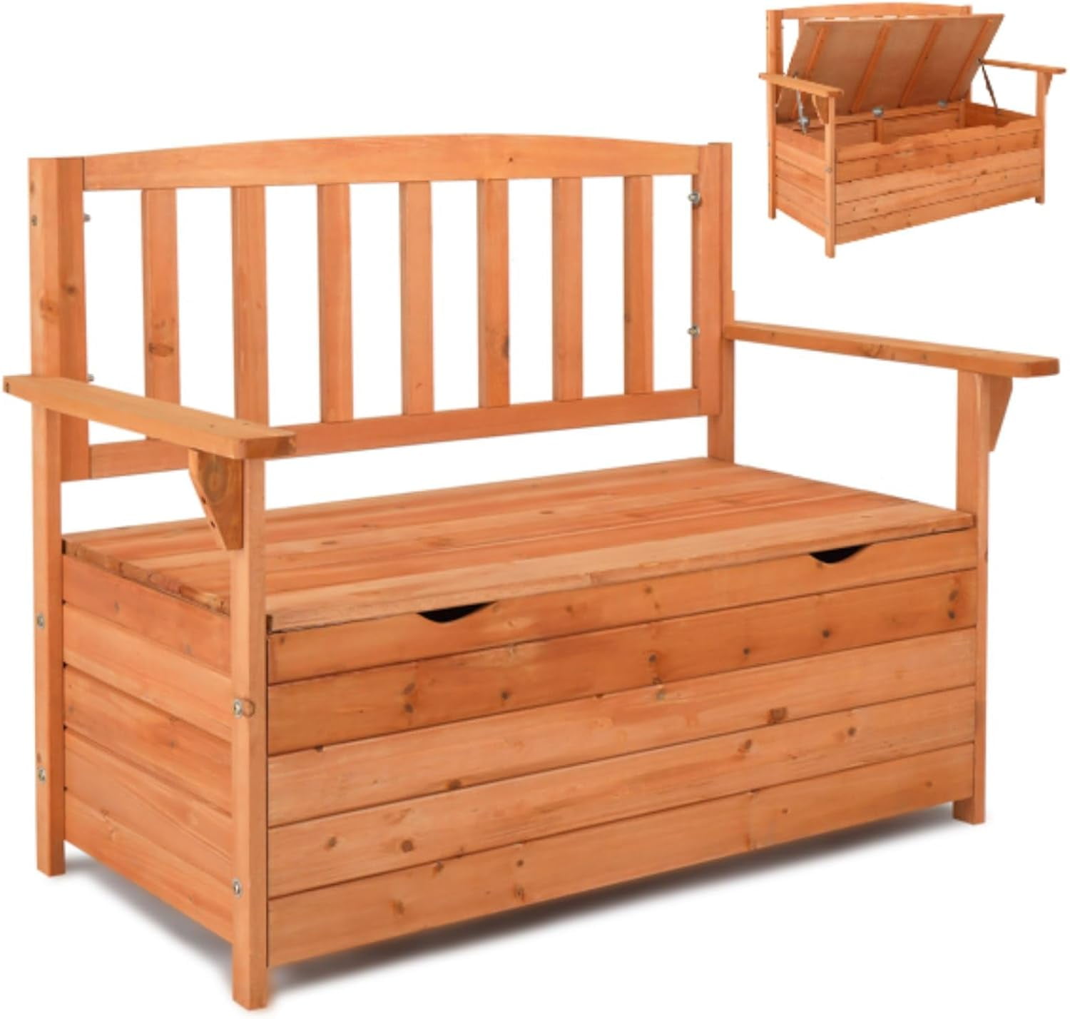Cedar Wood Deck Box Bench, Storage Box with Backrest Armrest, All ...