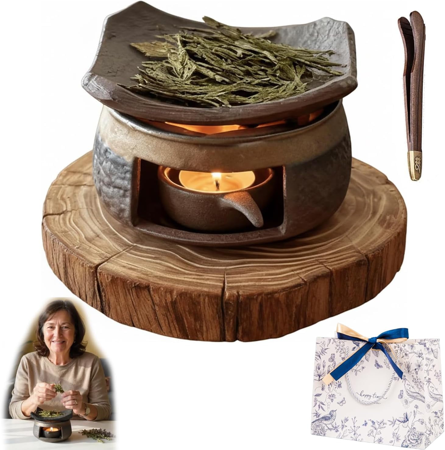 Cedar and Zen Burner, Handmade Ceramic Aromatherapy Stove Essential Oil ...