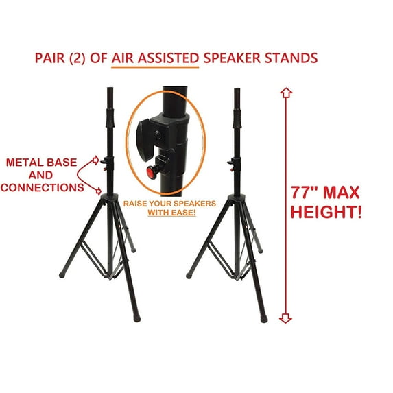 CedarsLink Pair (2) Tripod DJ PA Speaker Stands Push Button Air Raising ...