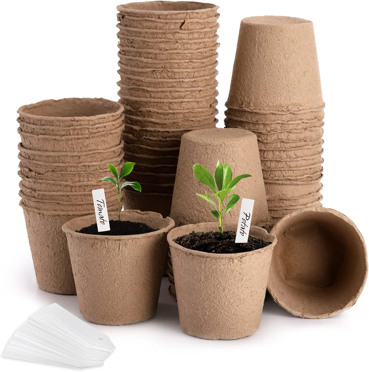 Cedilis 60 Pack 4 inch Peat Pots, Biodegradable Plant Starter Pots with ...