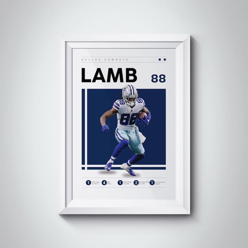 Ceedee Lamb NFL Poster with Bold Typography and Performance Stats ...