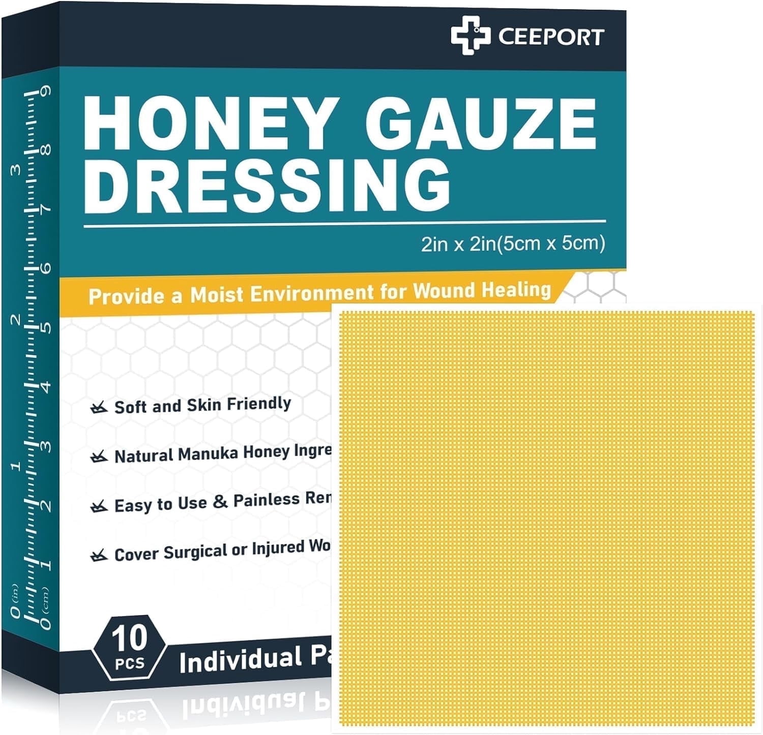 Ceeport Manuka Honey Gauze Wound Dressing 2" x 2", Medical Grade Honey ...