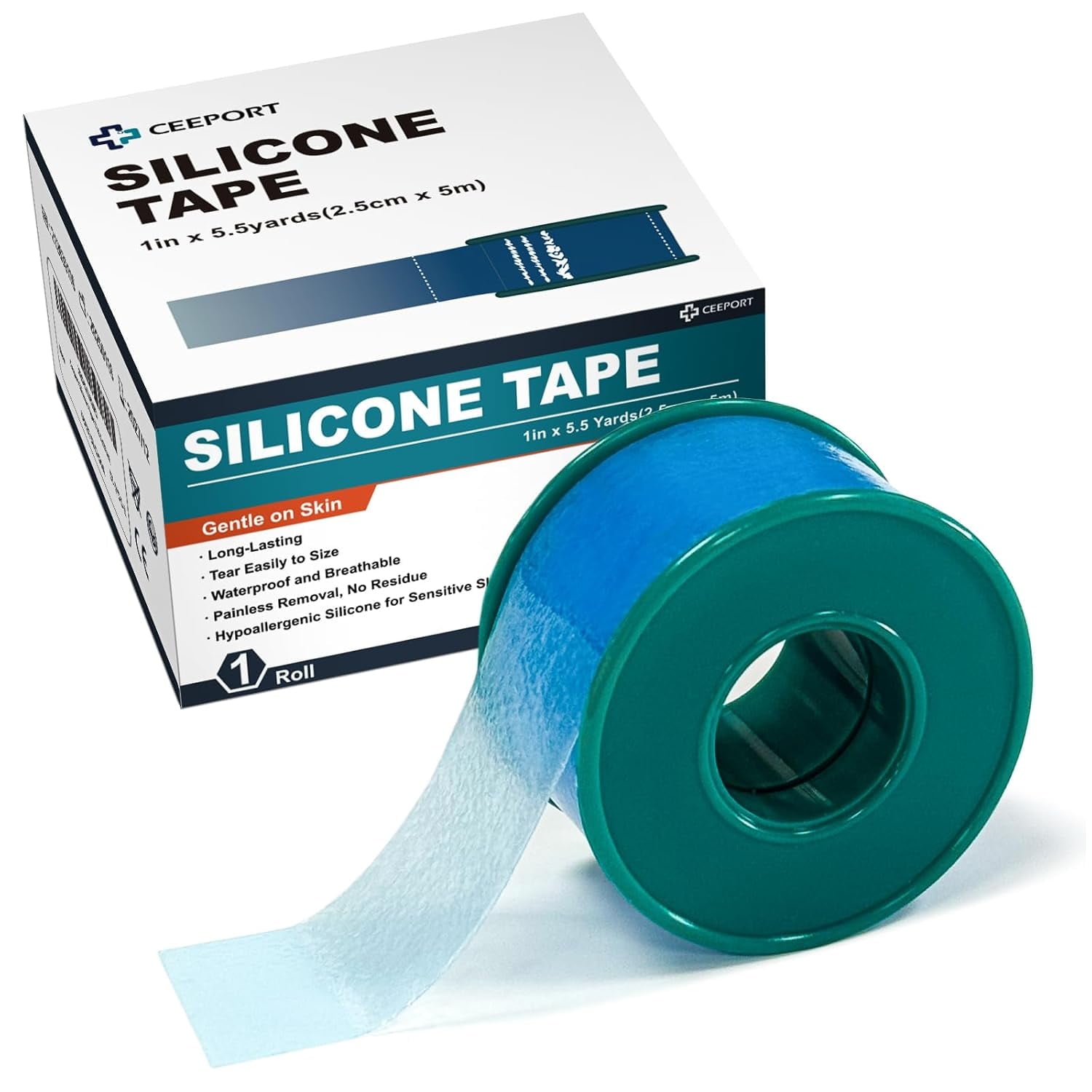 Ceeport Silicone Skin Tape 1" x 5.46 Yards Waterproof Hypoallergenic ...