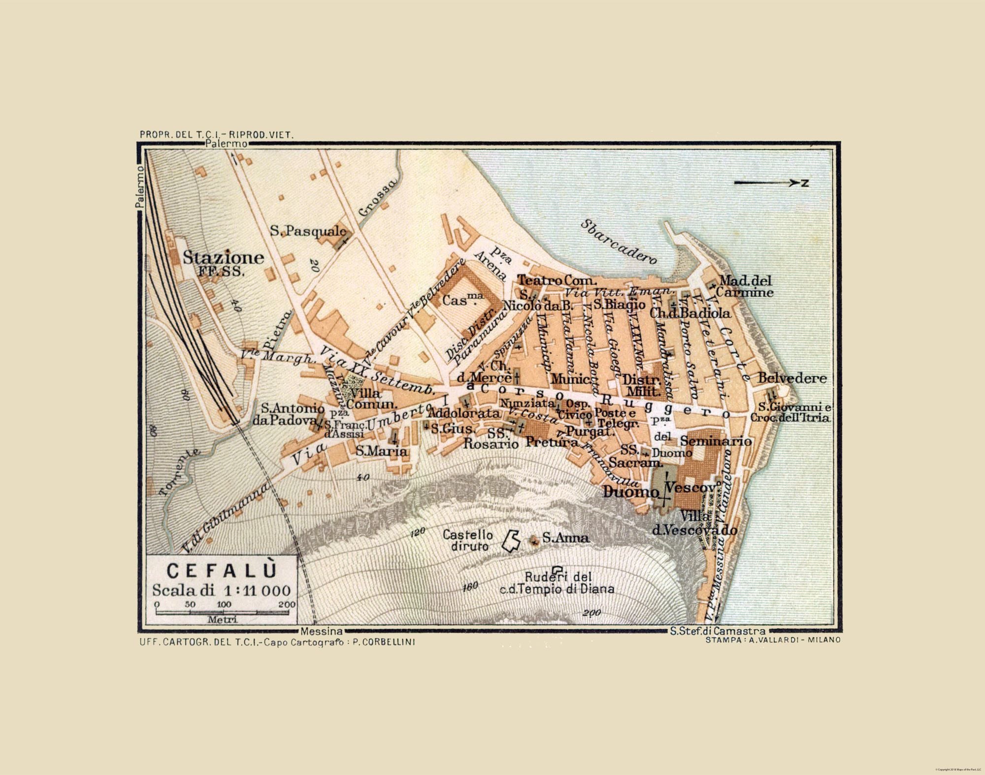 Historic Map - Cefalu Sicily Italy - Baedeker 1880 - 29.25 x 23 ...