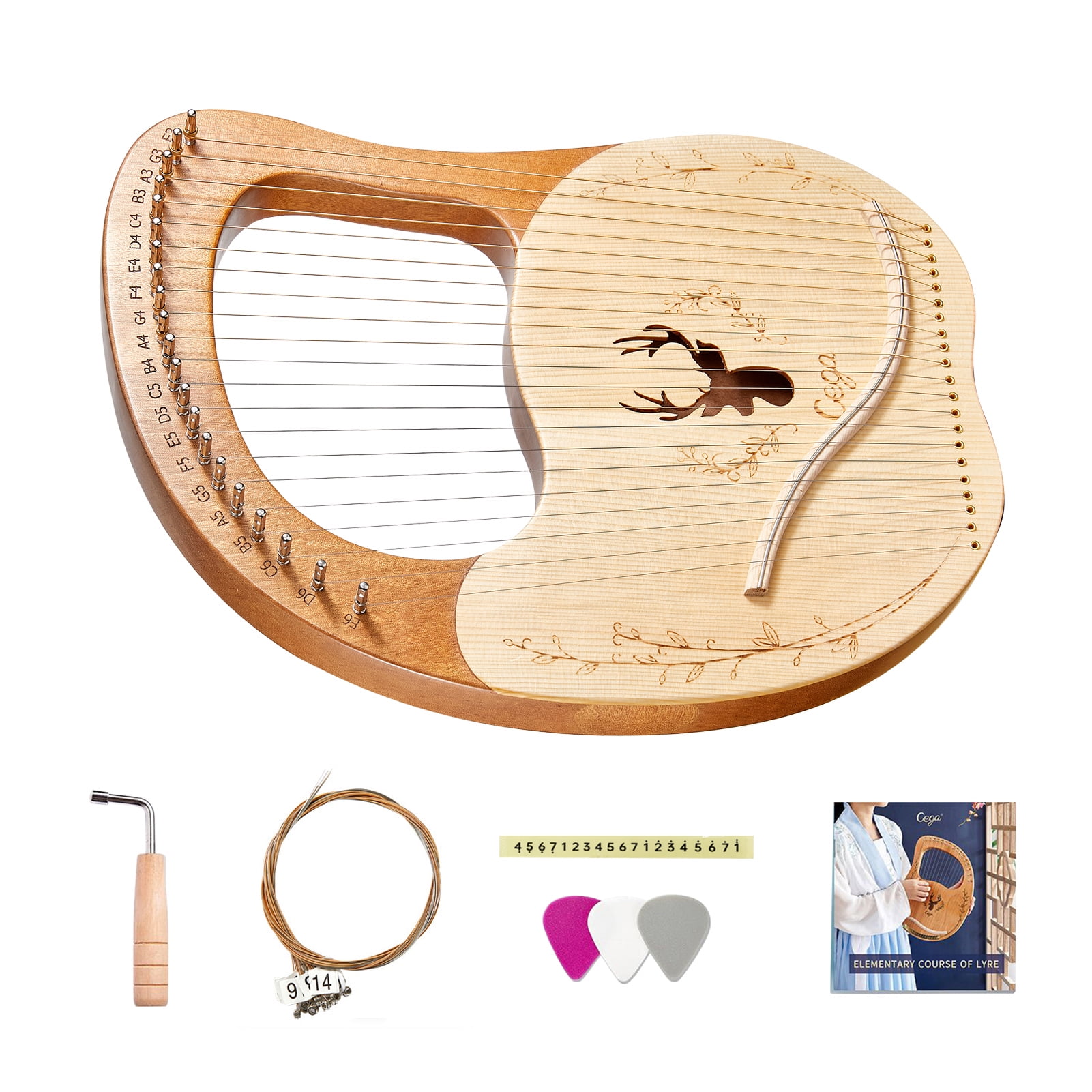Cega Lyre Harp,21 Metal Harp With Wrench Sticker Harp With Wrench Picks ...