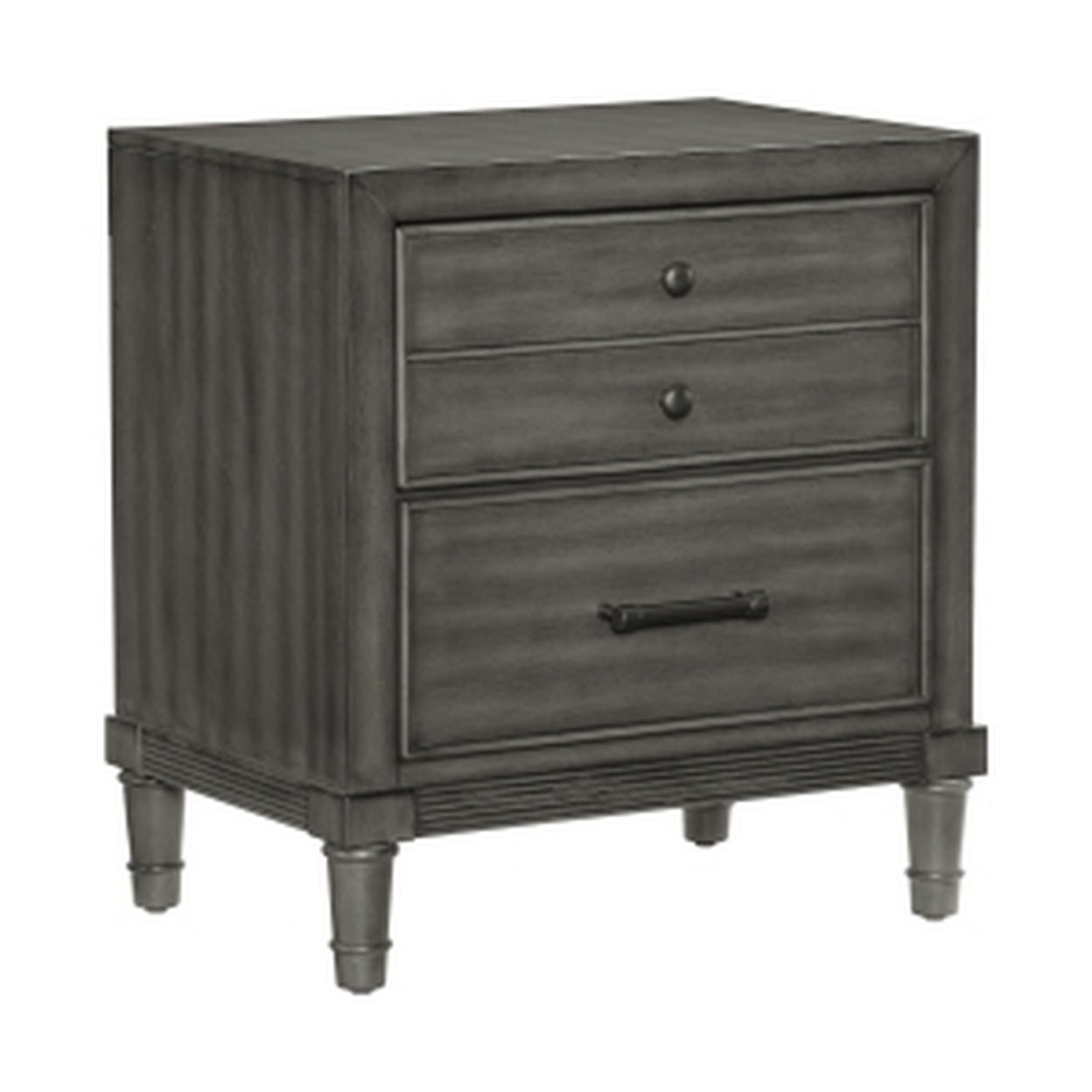 Ceila 27 Inch Classic 2 Drawer Nightstand, Round Tapered Legs, Gray ...