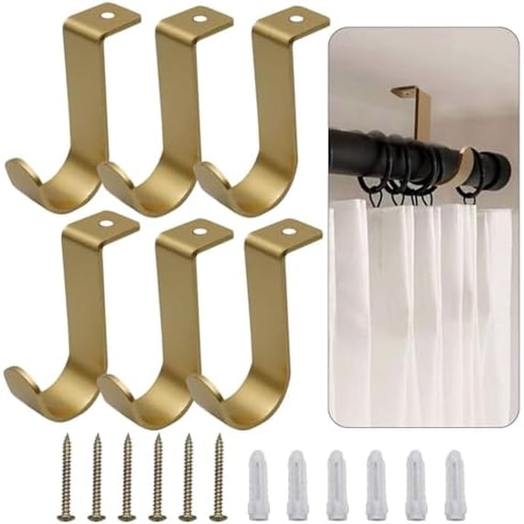 Ceiling Curtain Rod Brackets 6 Pack Metal Curtain Rod Holders with ...