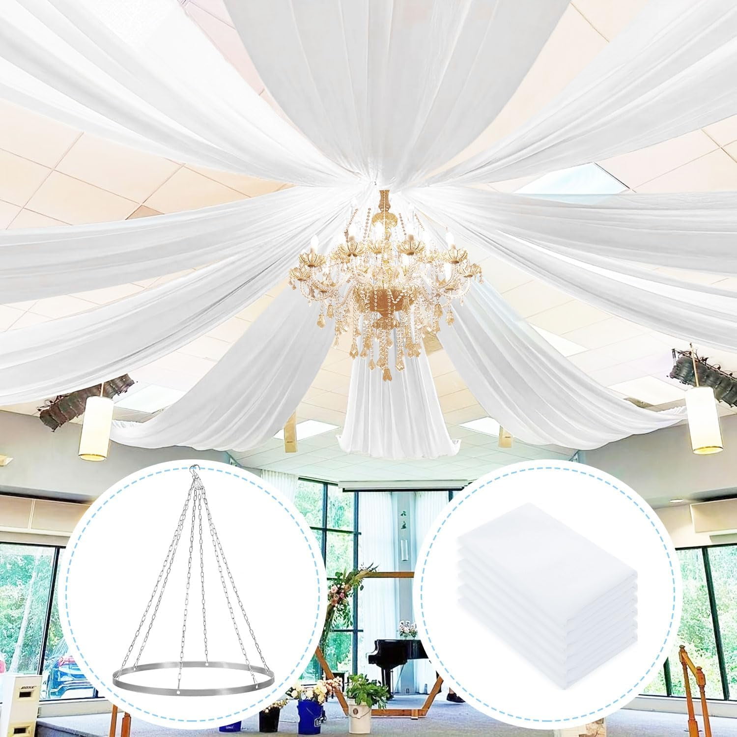 Ceiling Drapes with Hanging Kit Chiffon Ceiling Drapes for Weddings 6 ...