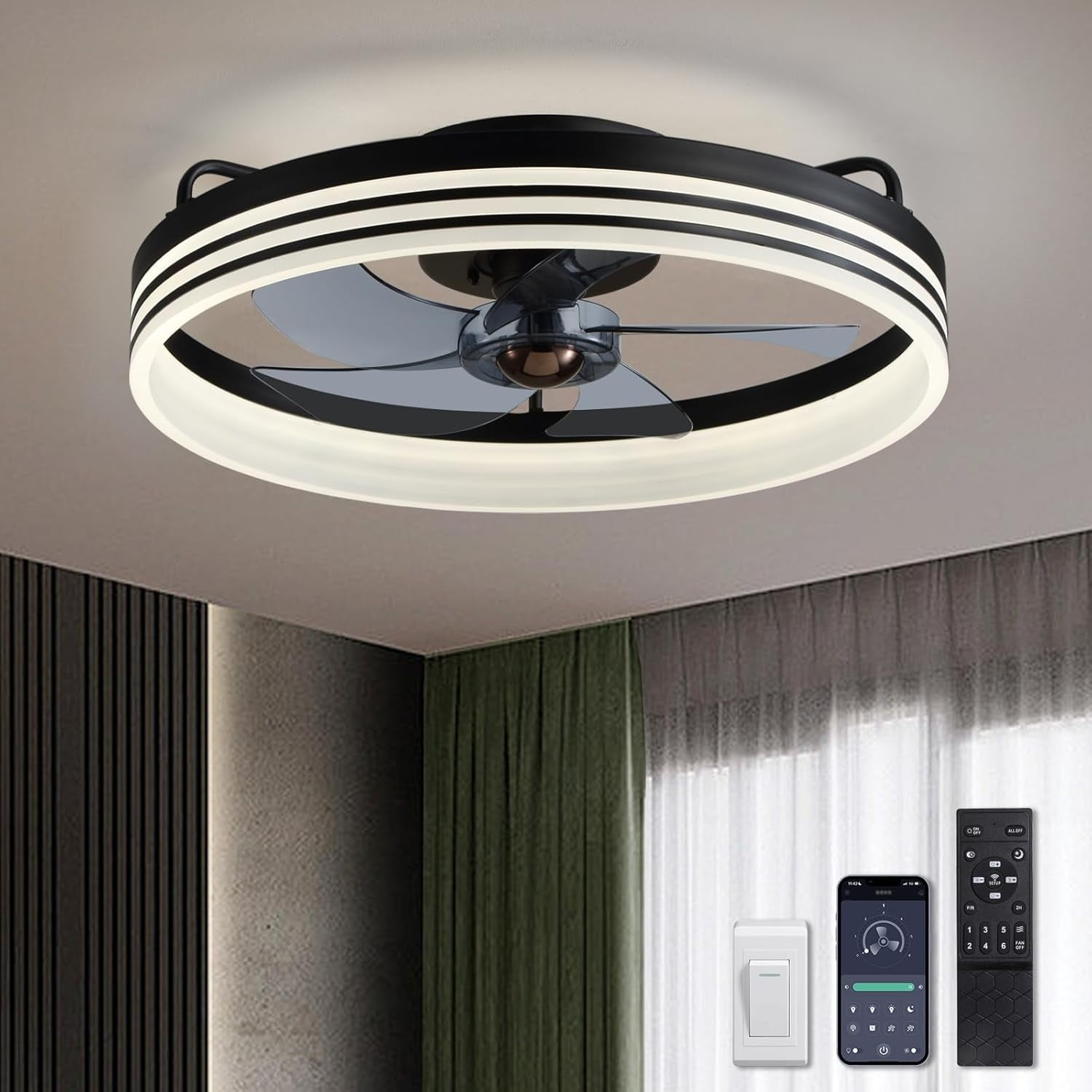 Ceiling Fa with Lights, Flush Mount Ceiling Fan with Lights and Remote ...