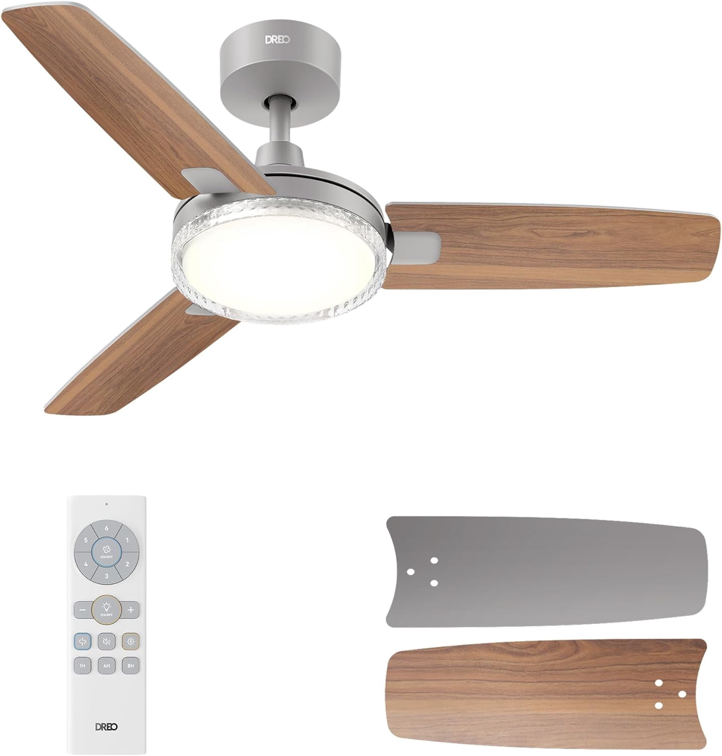 Ceiling Fa with Lights and Remote, 42’’ Grey Ceiling Fan, 5CCT, 6-Level ...