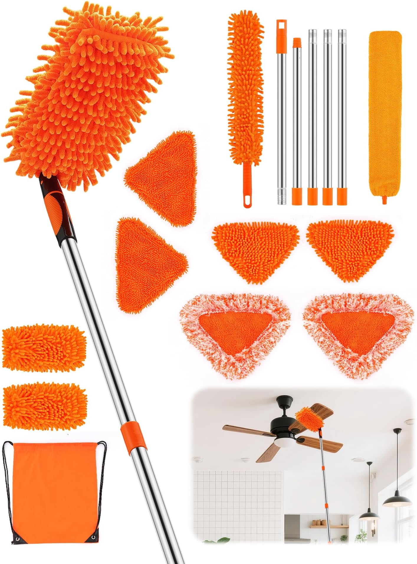 Ceiling Fan Cleaner Duster with 76" Extendable Long Handle,180? Wall ...