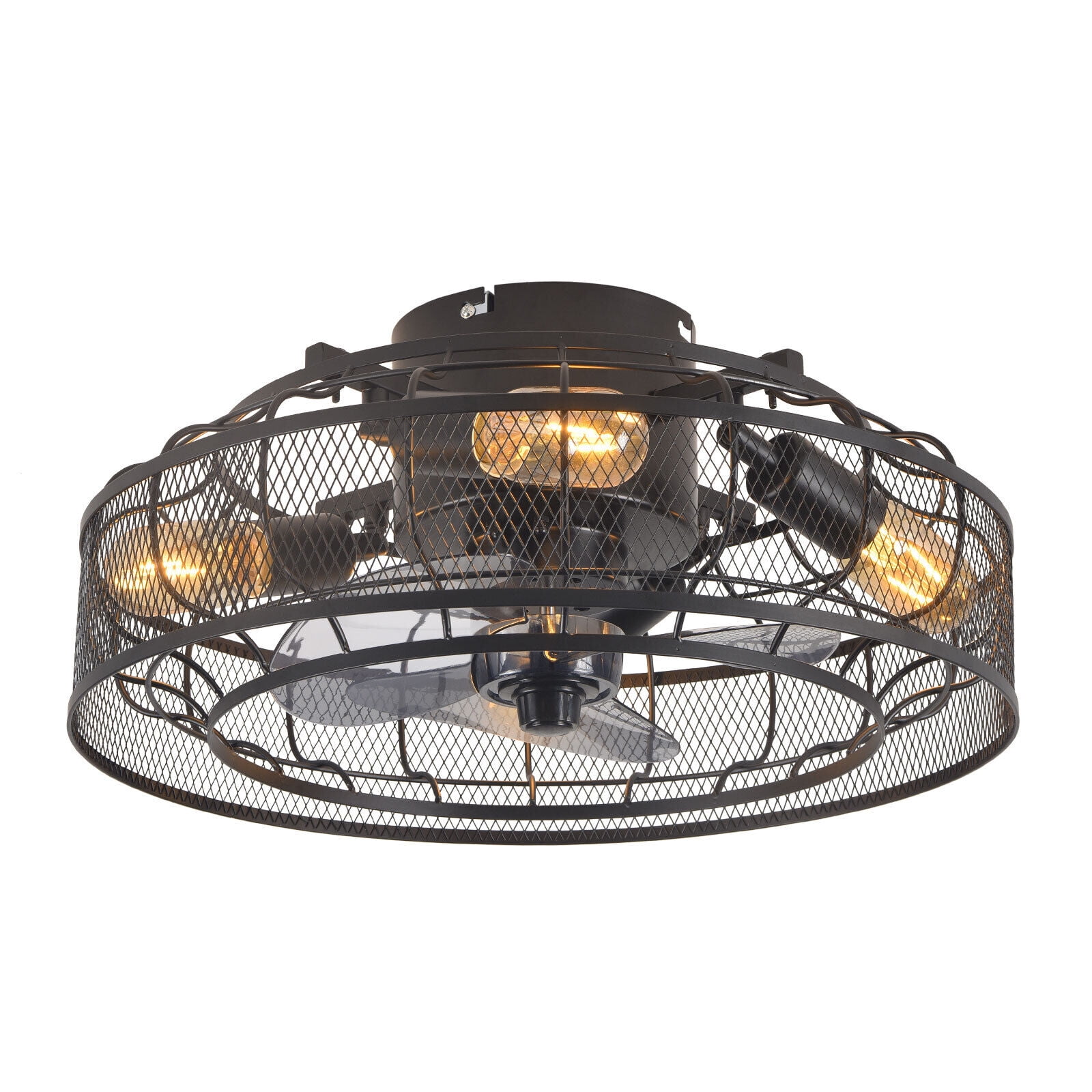 Ceiling Fan Light 3 Gears Caged Fan Lamp E26 W/ Remote, Flush Mount ...