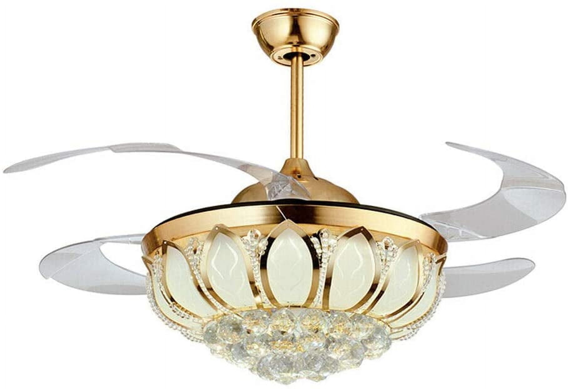 Ceiling Fan Light 42inch Modern Luxury Crystal Chandelier 4 Retractable ...