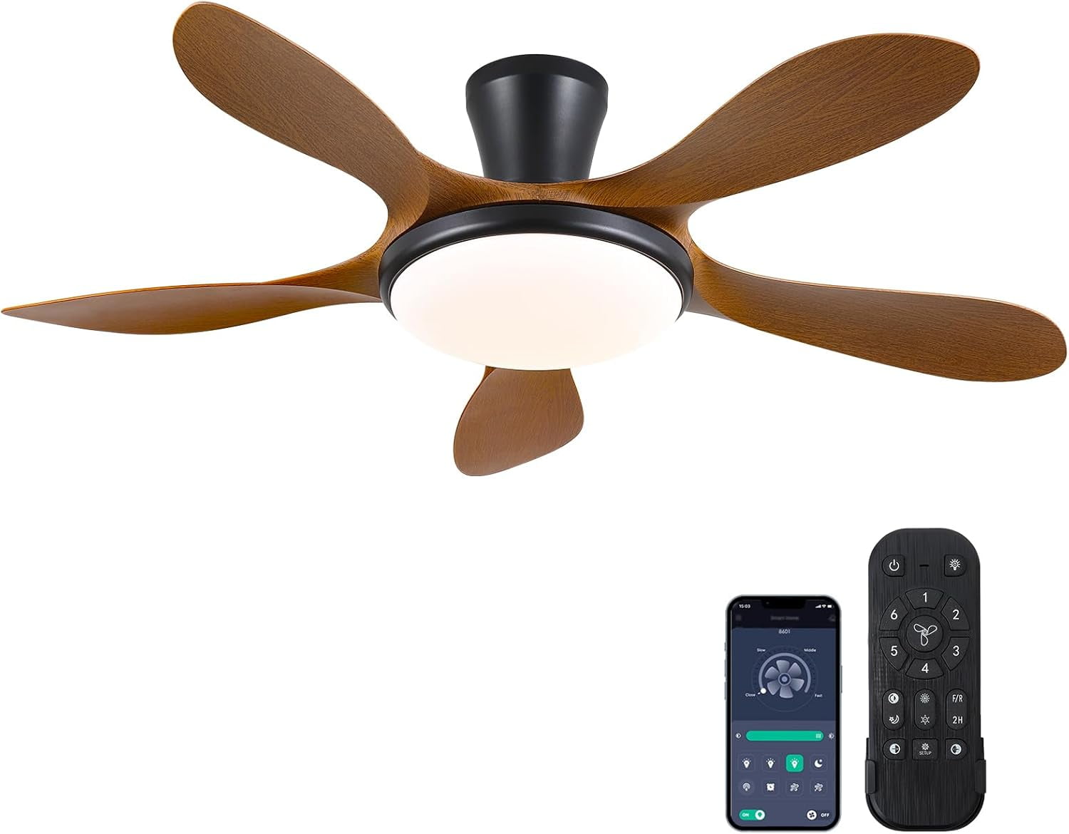 Ceiling Fan with Light, 46" Modern Low Profile Ceiling Fans and Remote ...
